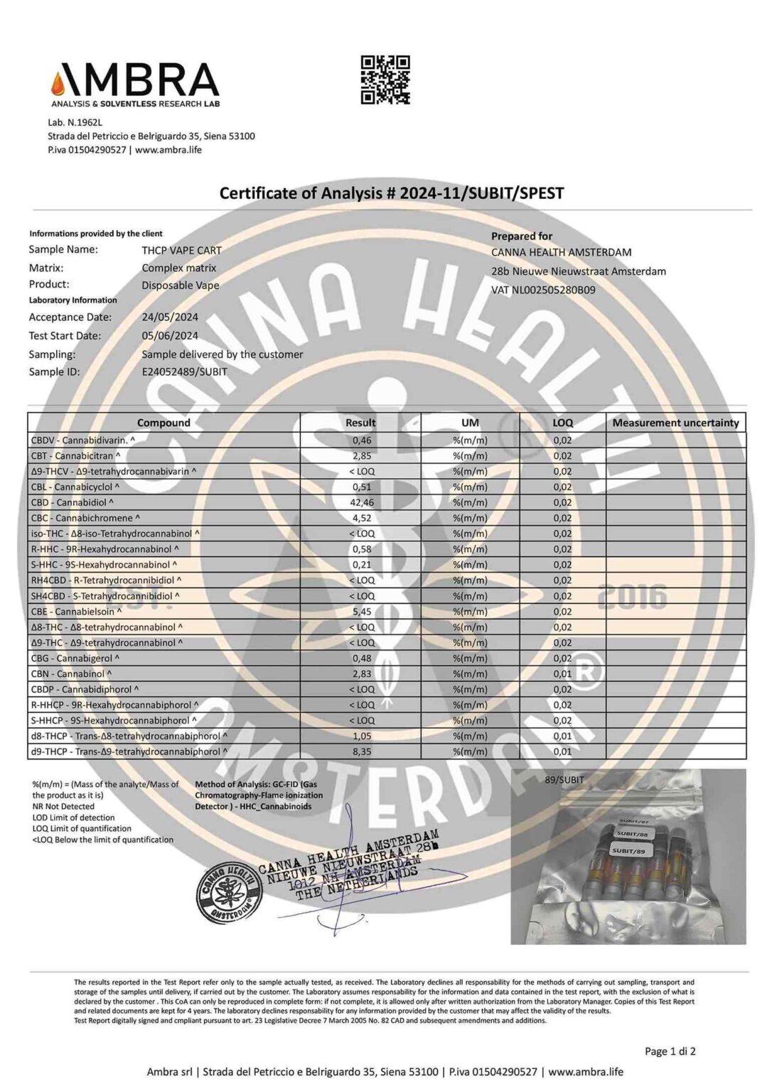 THC-P Vape Cartridge: Peach – 1ml - Canna Health Amsterdam